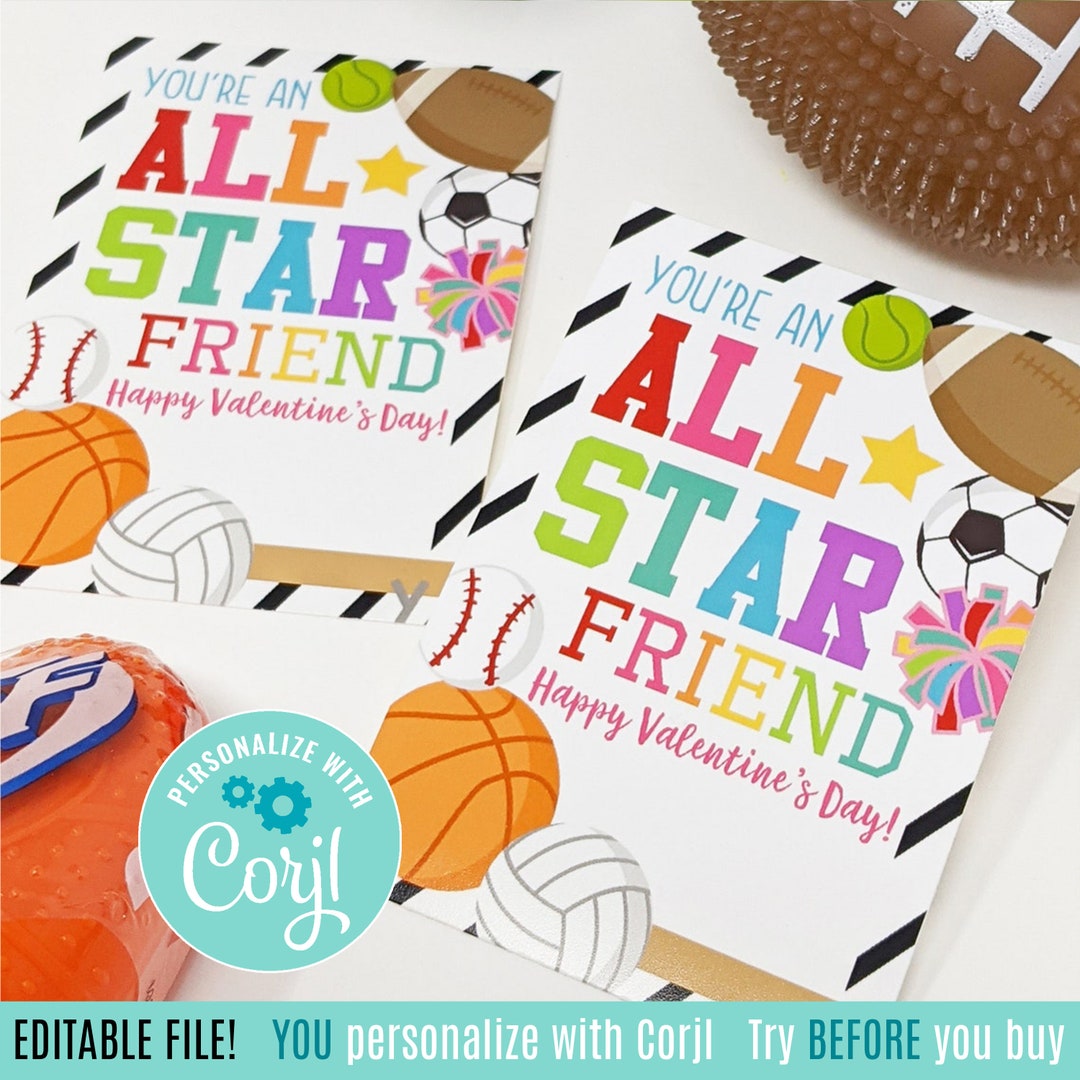 Editable Sports Valentine's Day Printable Tags All Star Friend Sports ...