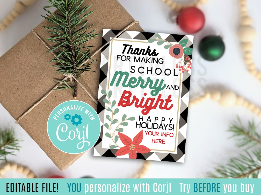 Editable Christmas Teacher Appreciation Printable Tags, Thanks for ...