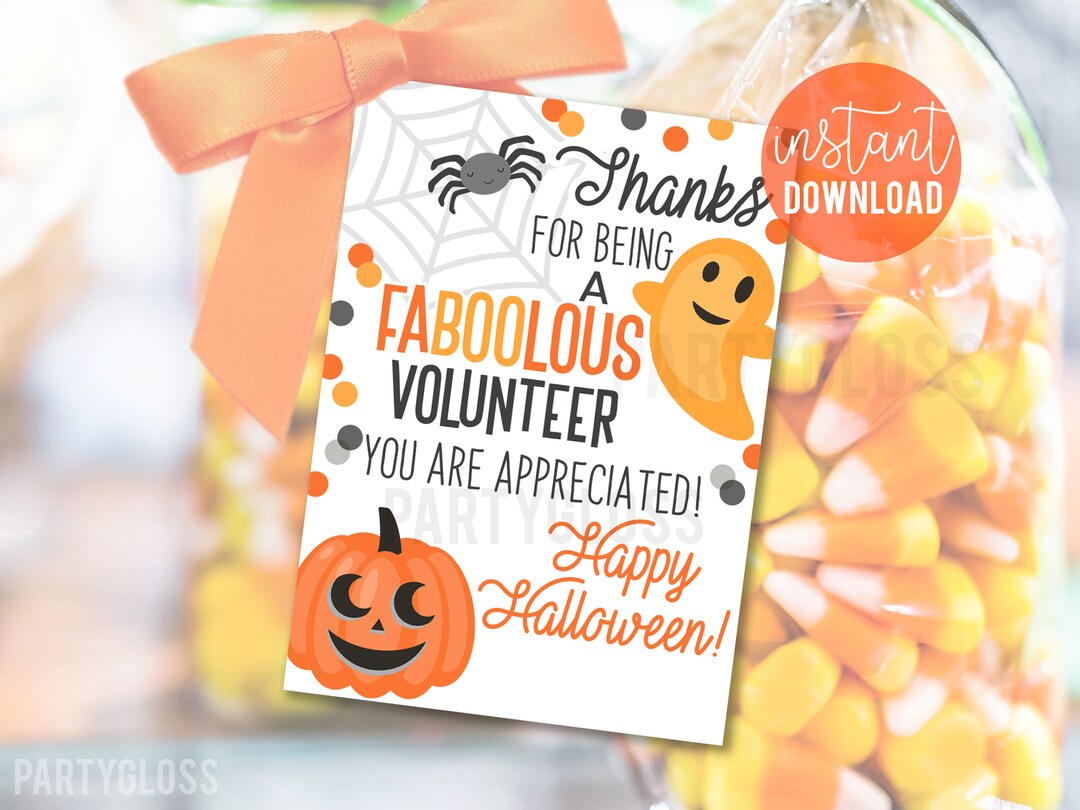 Volunteer Appreciation Halloween Printable Gift Tags, Staff Candy Treat ...