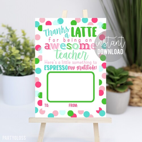 EDITABLE Thank You Gift Card Holder Printable Coffee Teacher - Etsy
