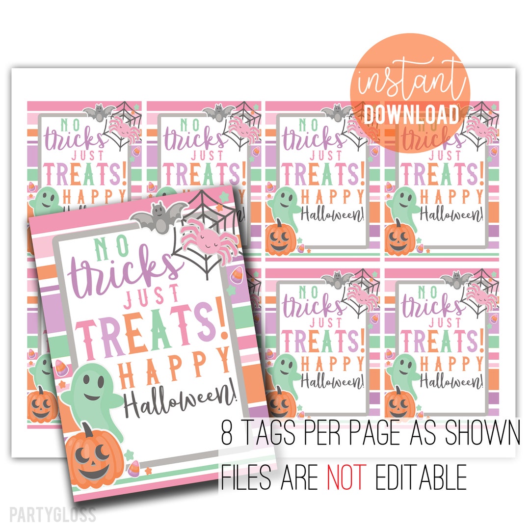 Halloween Printable Gift Tags, Trick or Treat Candy Tag Students Cute ...