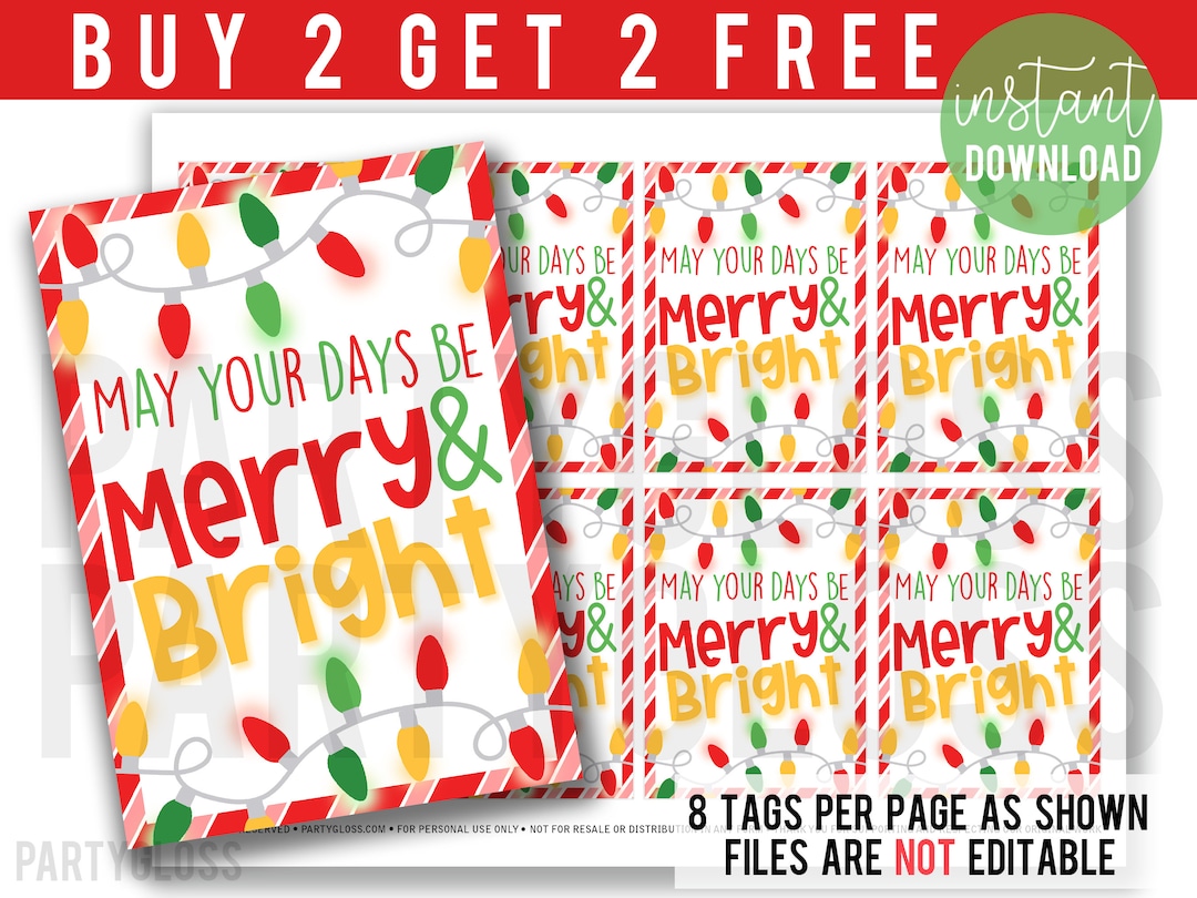 Merry and Bright Printable Tag Teacher Christmas Tag Christmas Candle ...