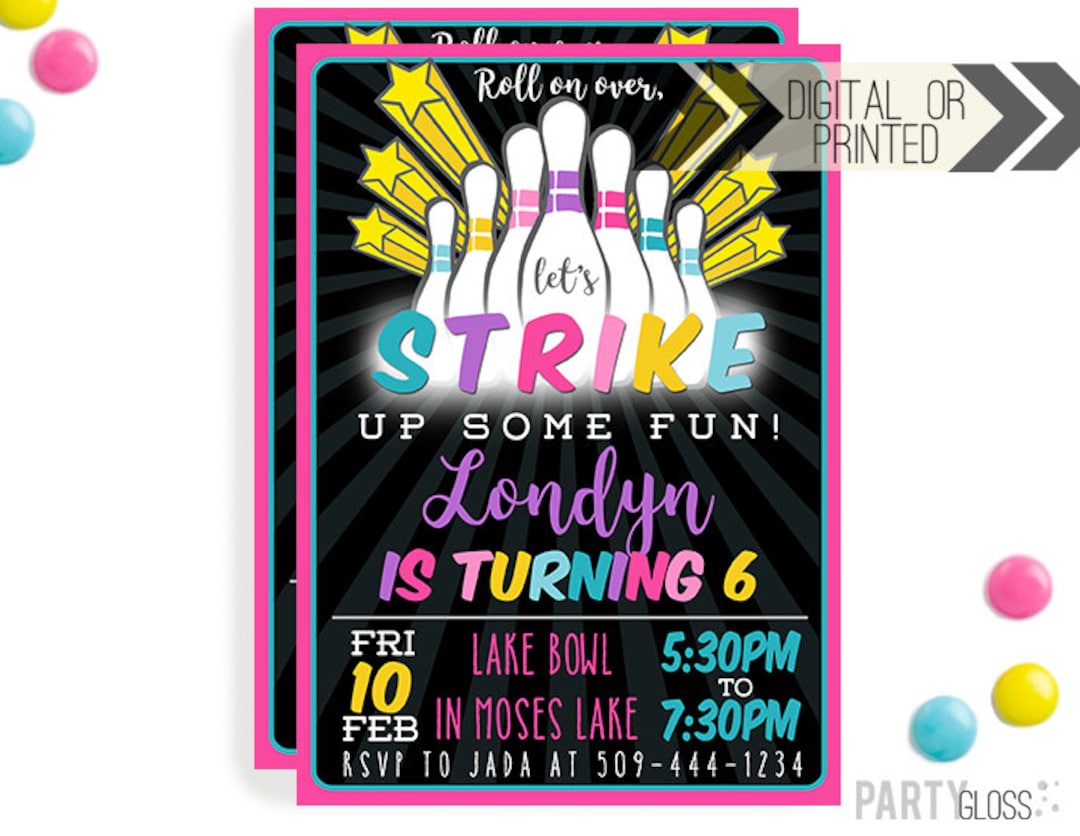 Neon Bowling Birthday Party Invitation | Digital or Printed | Bowling ...