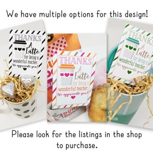 Teacher Appreciation Printable Tag | Thanks A Latte Tag | Latte Gift ...