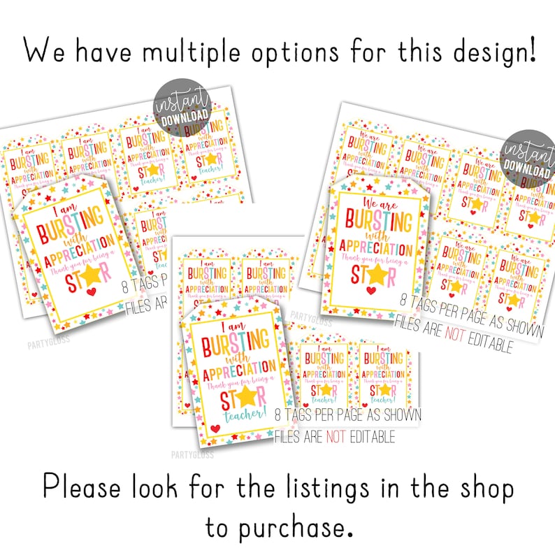 I Am Bursting With Appreciation Printable Gift Tags, Staff Thank You ...
