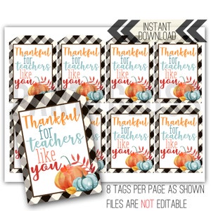 Thanksgiving Teacher Appreciation Printable Gift Tags, Autumn Fall ...