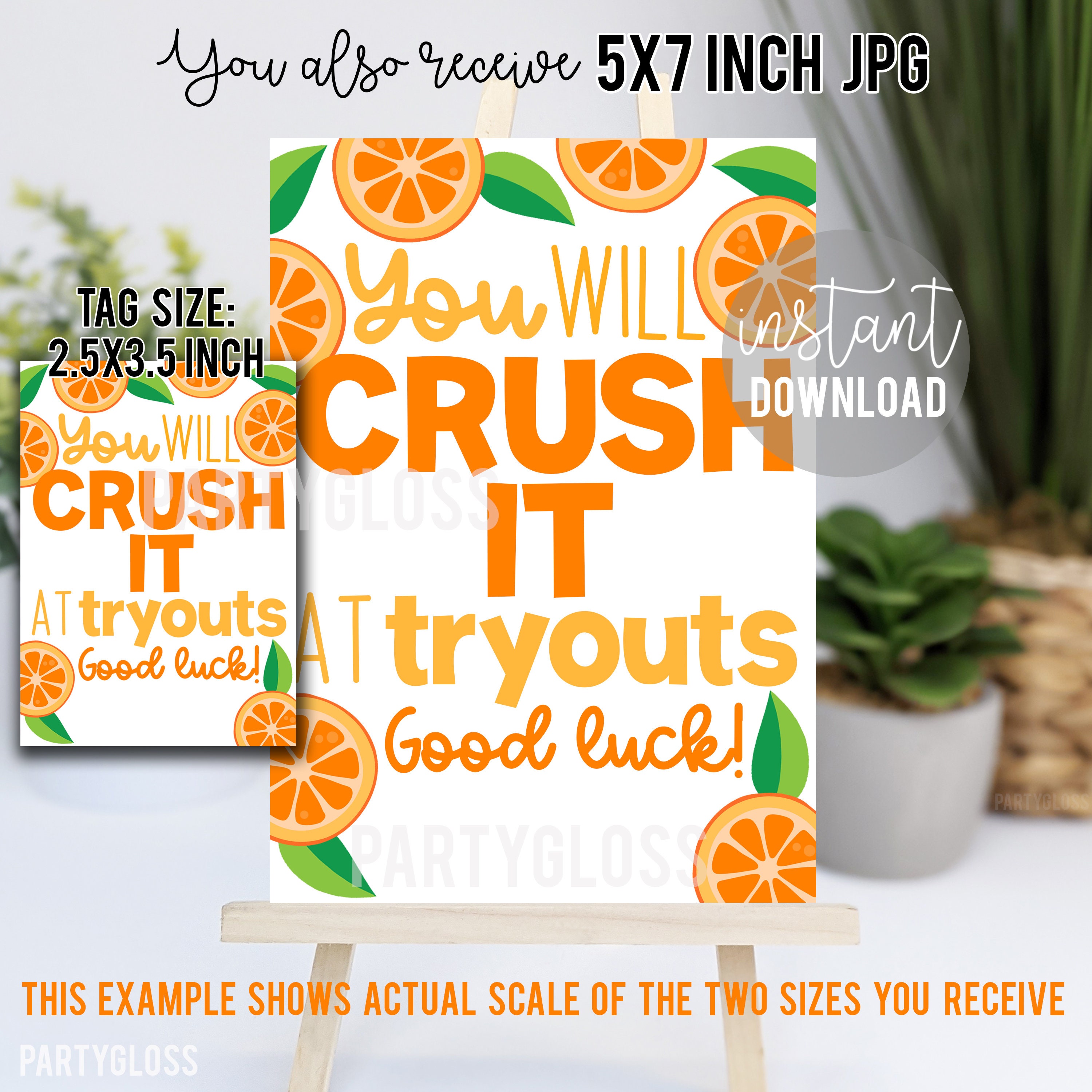 Crush It Tryout Printable Tag | Crush Printable | Orange Good Luck Tag ...