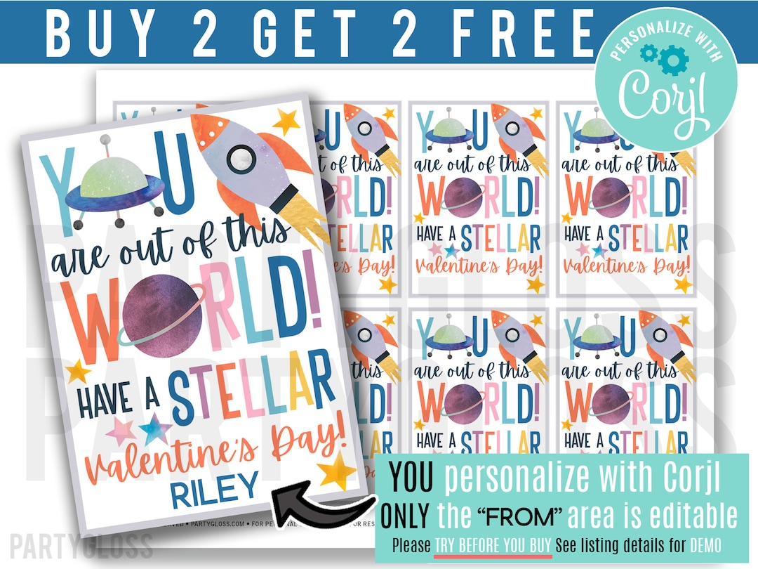Editable Space Galaxy Valentine's Day Printable Tags Out of This World ...