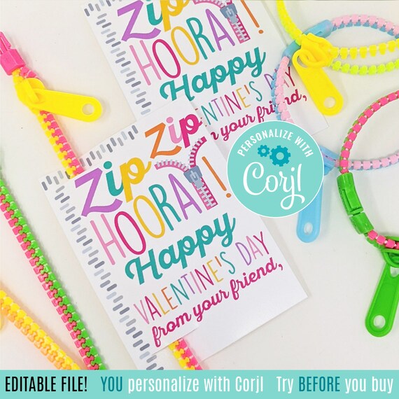 Editable Zipper Bracelet Valentine's Day Printable Tag | Etsy