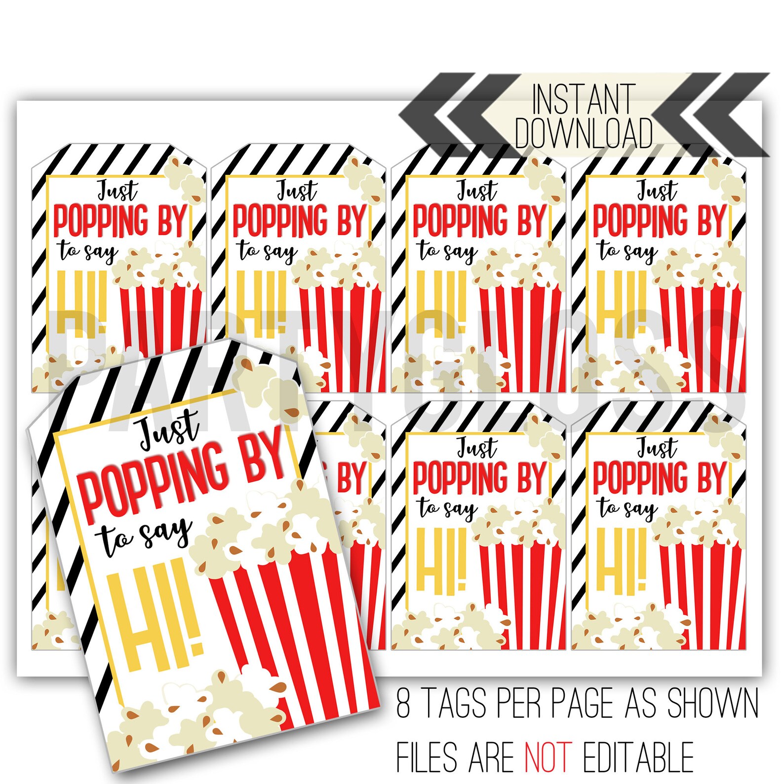 Popping by to Say Hi Printable Gift Tags, Popcorn Thank You Tag Client ...