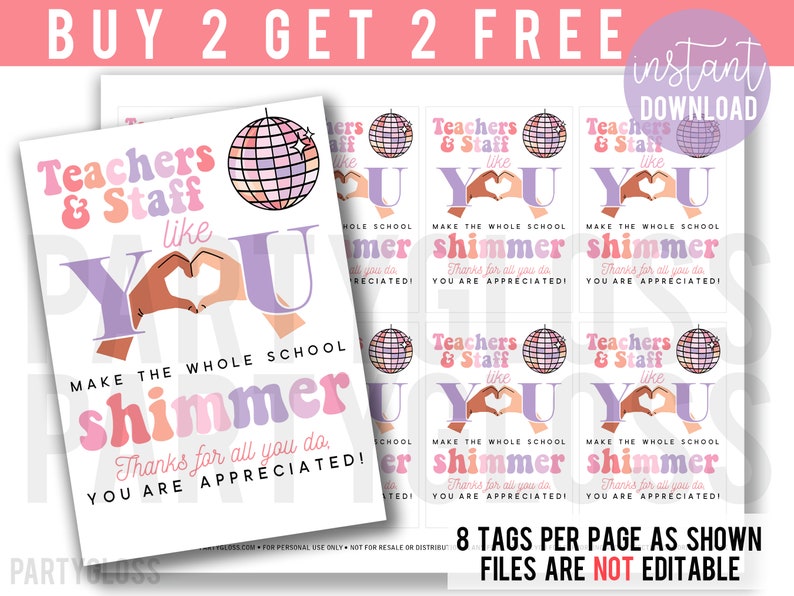 Teacher Appreciation Shimmer Printable Gift Tags, Teachers and Staff ...