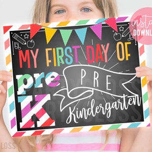 First Day of Pre-k Kindergarten 8x10 Printable Sign, Back to School ...