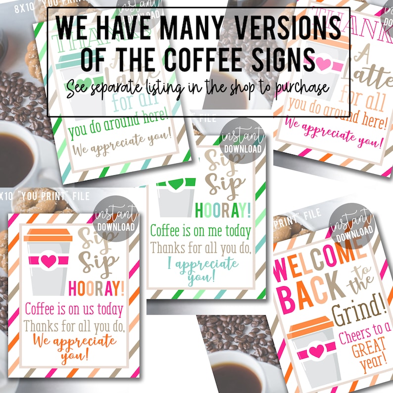 Thanks A Latte Printable Sign Coffee Appreciation Coffee - Etsy