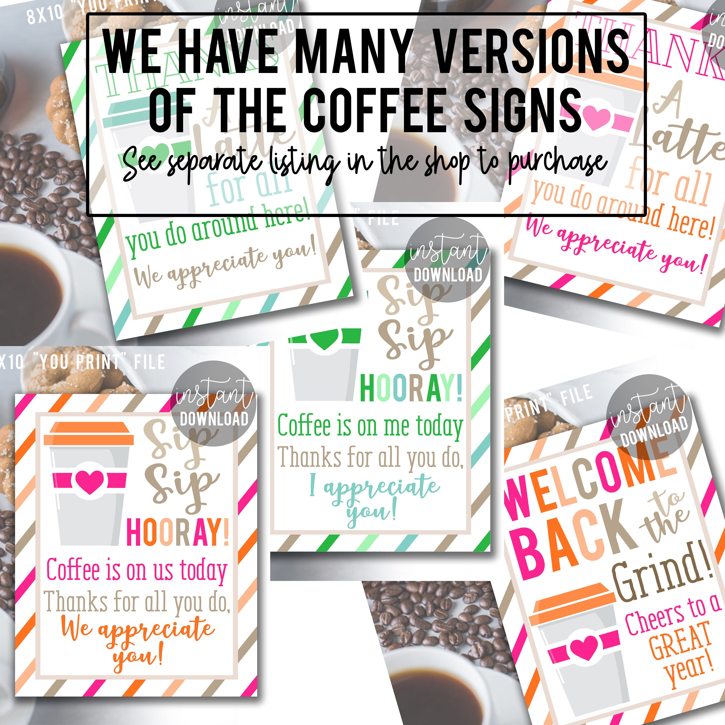 Thanks A Latte Printable Sign Coffee Appreciation Coffee | Etsy