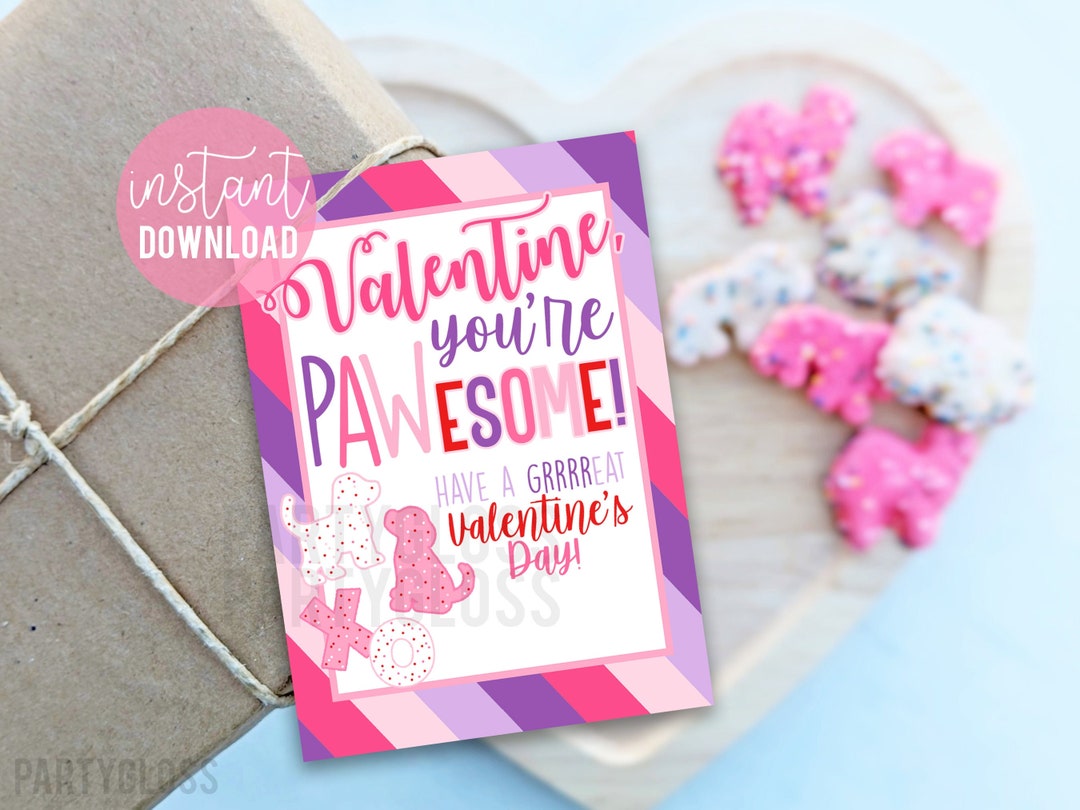 Animal Cookie Valentine's Day Printable Tags Puppy Love Dog Pink White ...