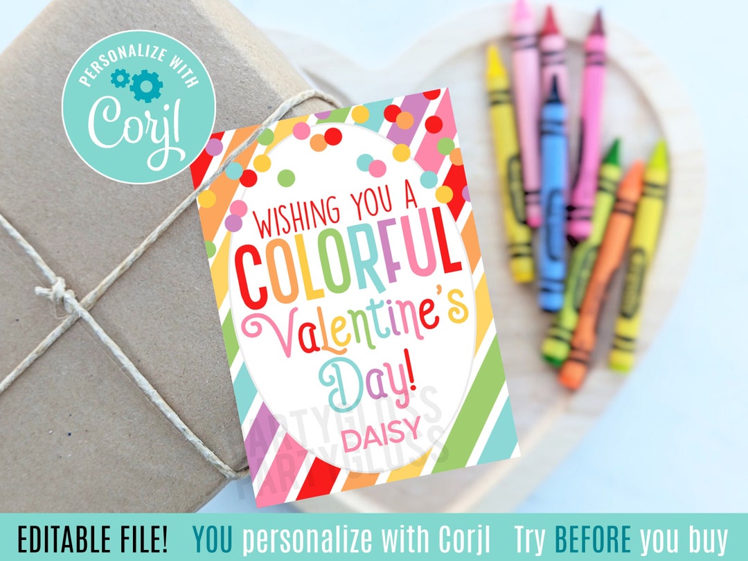 Editable Rainbow Crayon Valentine's Day Printable Tags, Wishing Your A ...