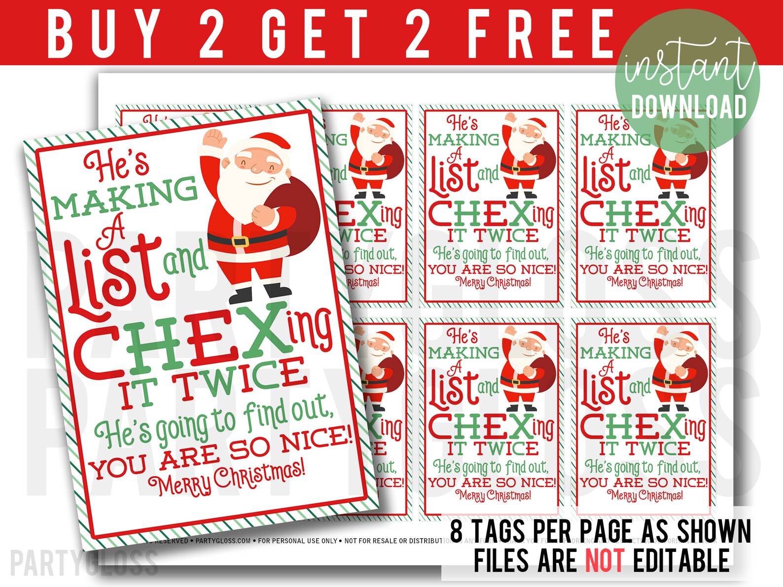 Christmas Santa Making A List Checking It Twice Appreciation Printable ...