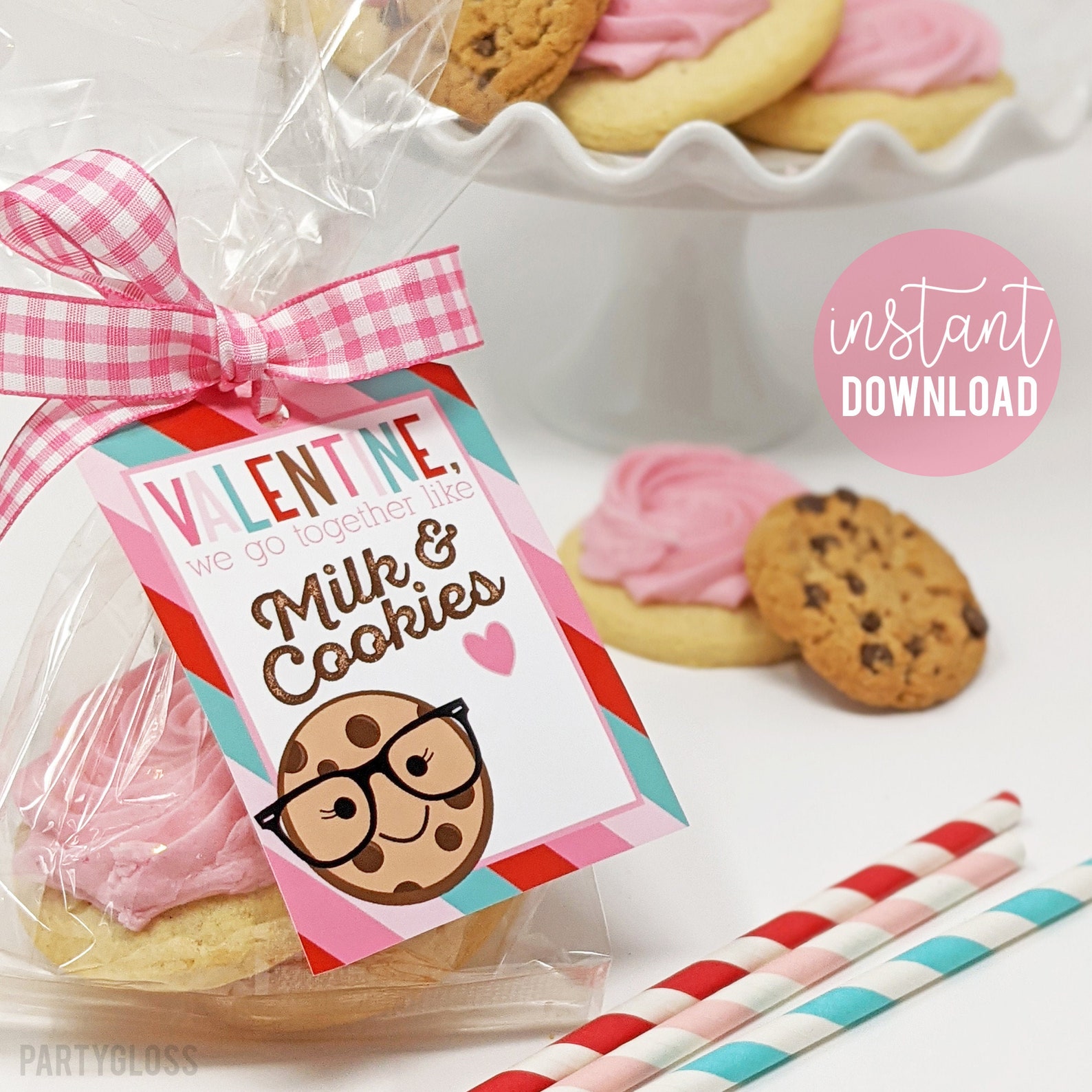Valentine's Day Milk and Cookies Printable Tag Class - Etsy