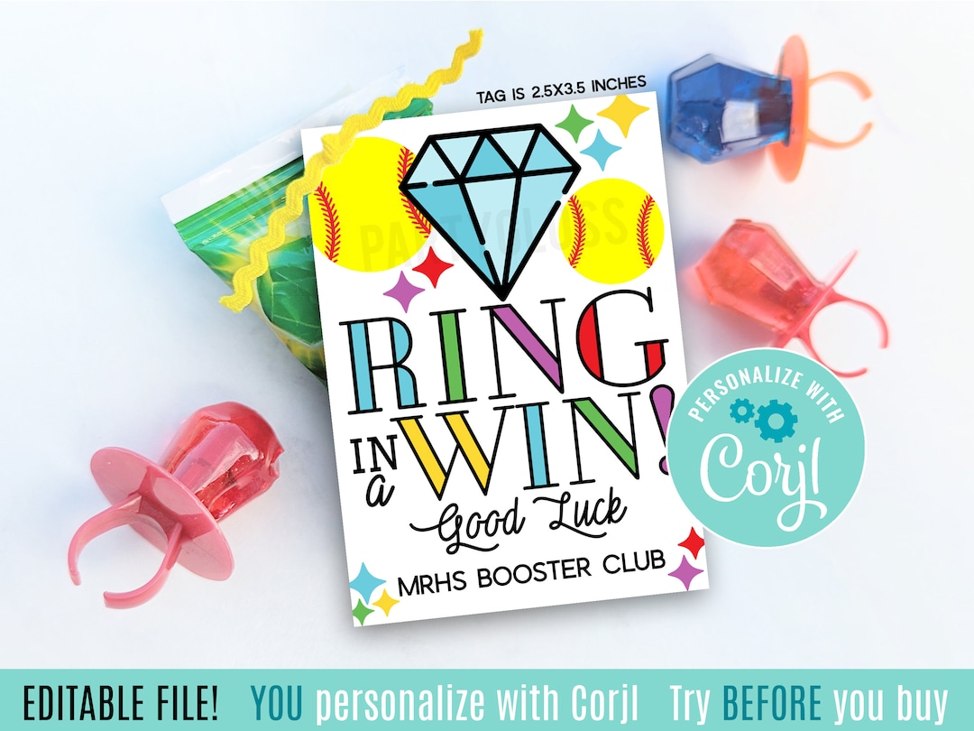 Editable Softball Ring in A Win Printable Gift Tags Good Luck Team Game ...