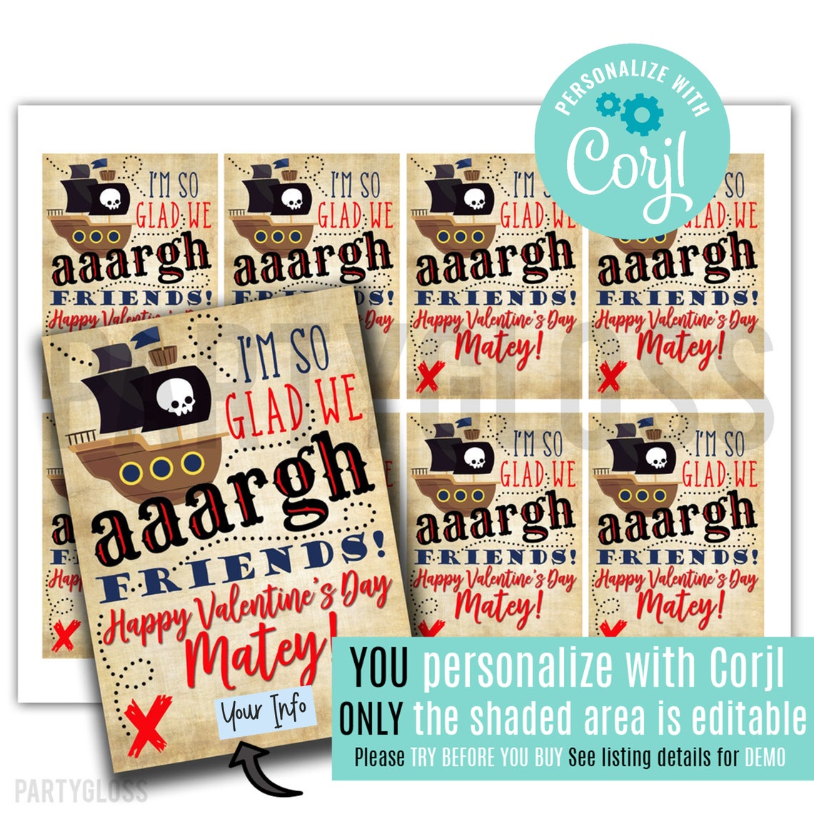 Editable Pirate Valentine's Day Printable Tag Pirate Booty Valentine ...