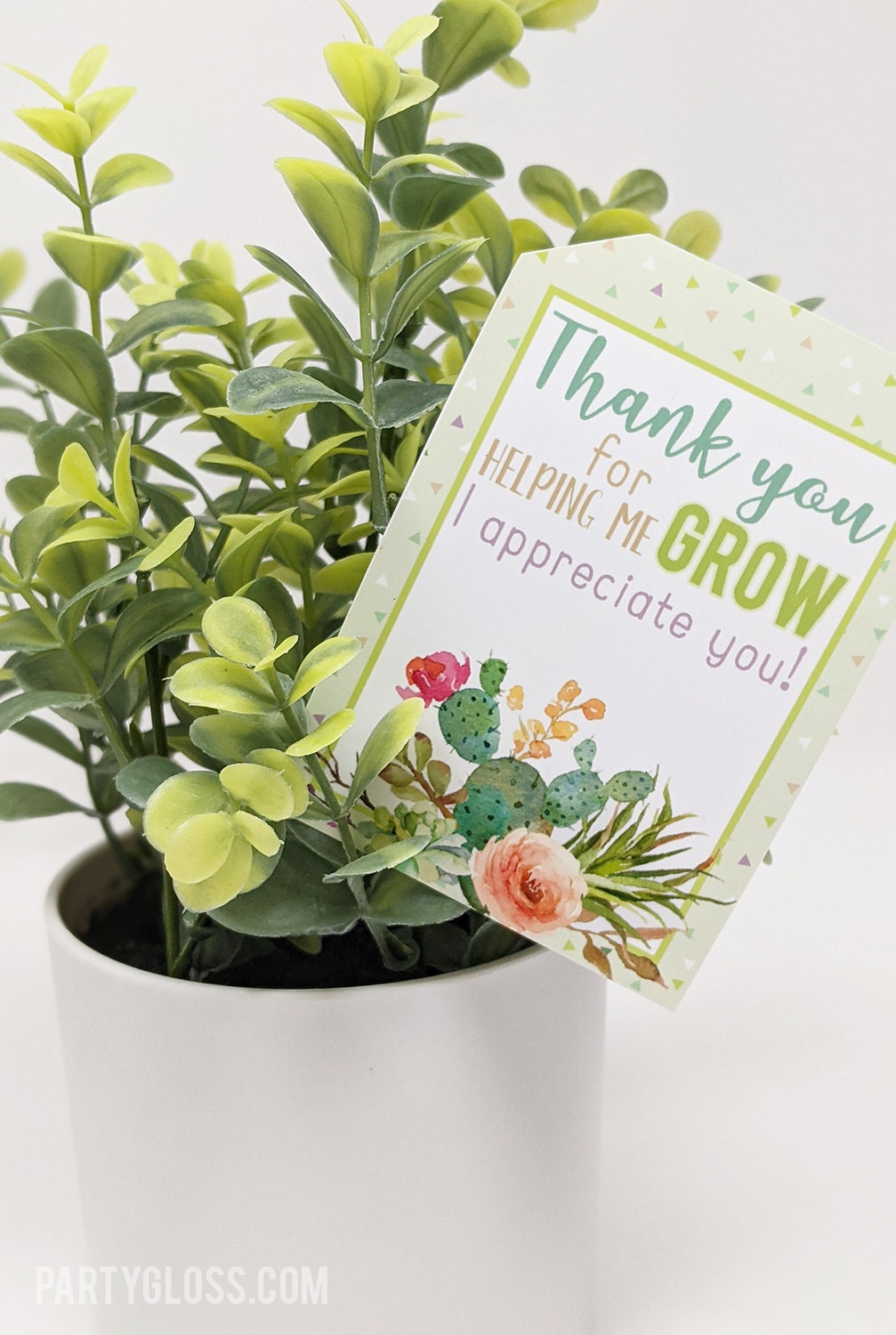 Teacher Appreciation Printable Gift Tags, Floral Cactus Succulent Plant ...