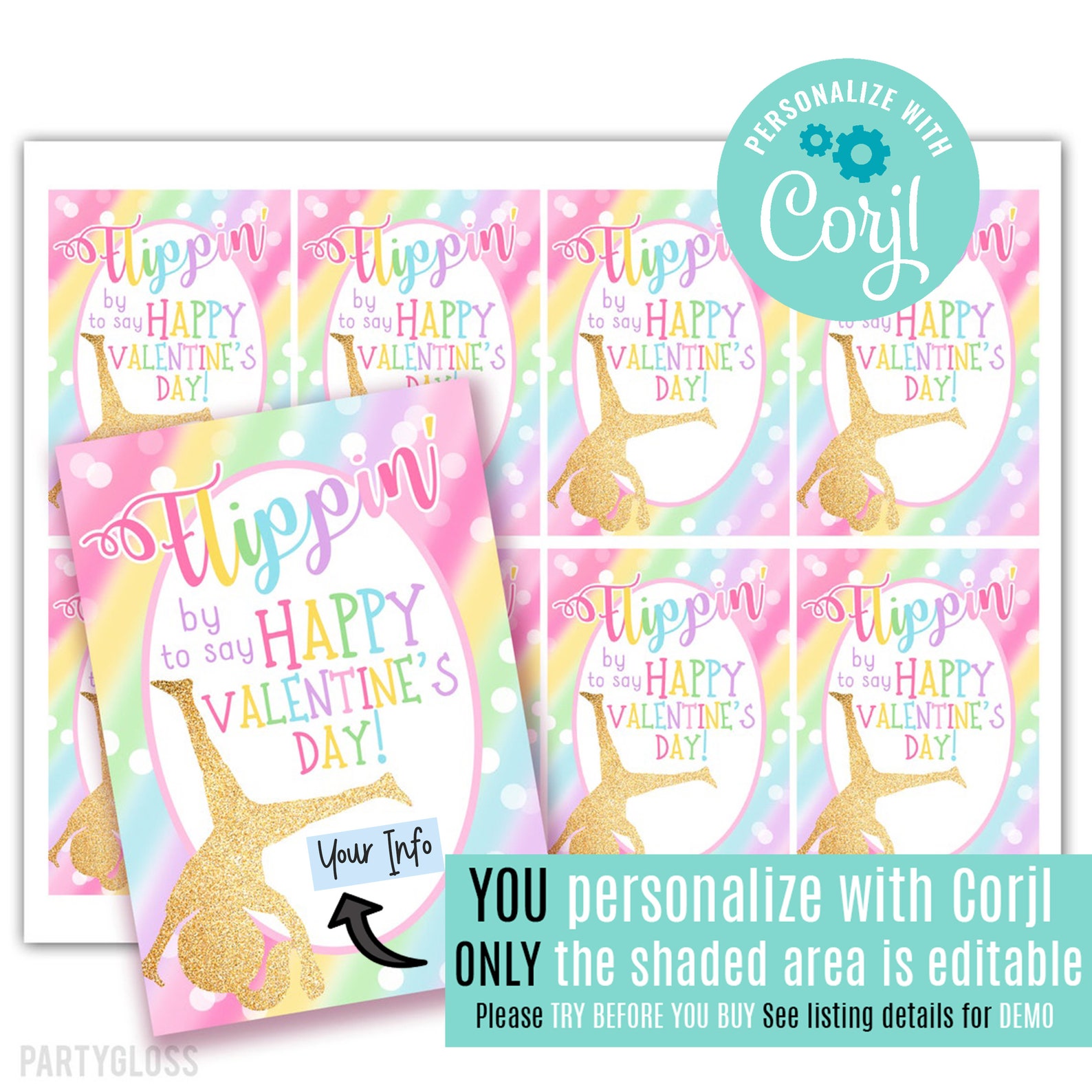 Editable Gymnastics Valentine's Day Printable Flippin by | Etsy