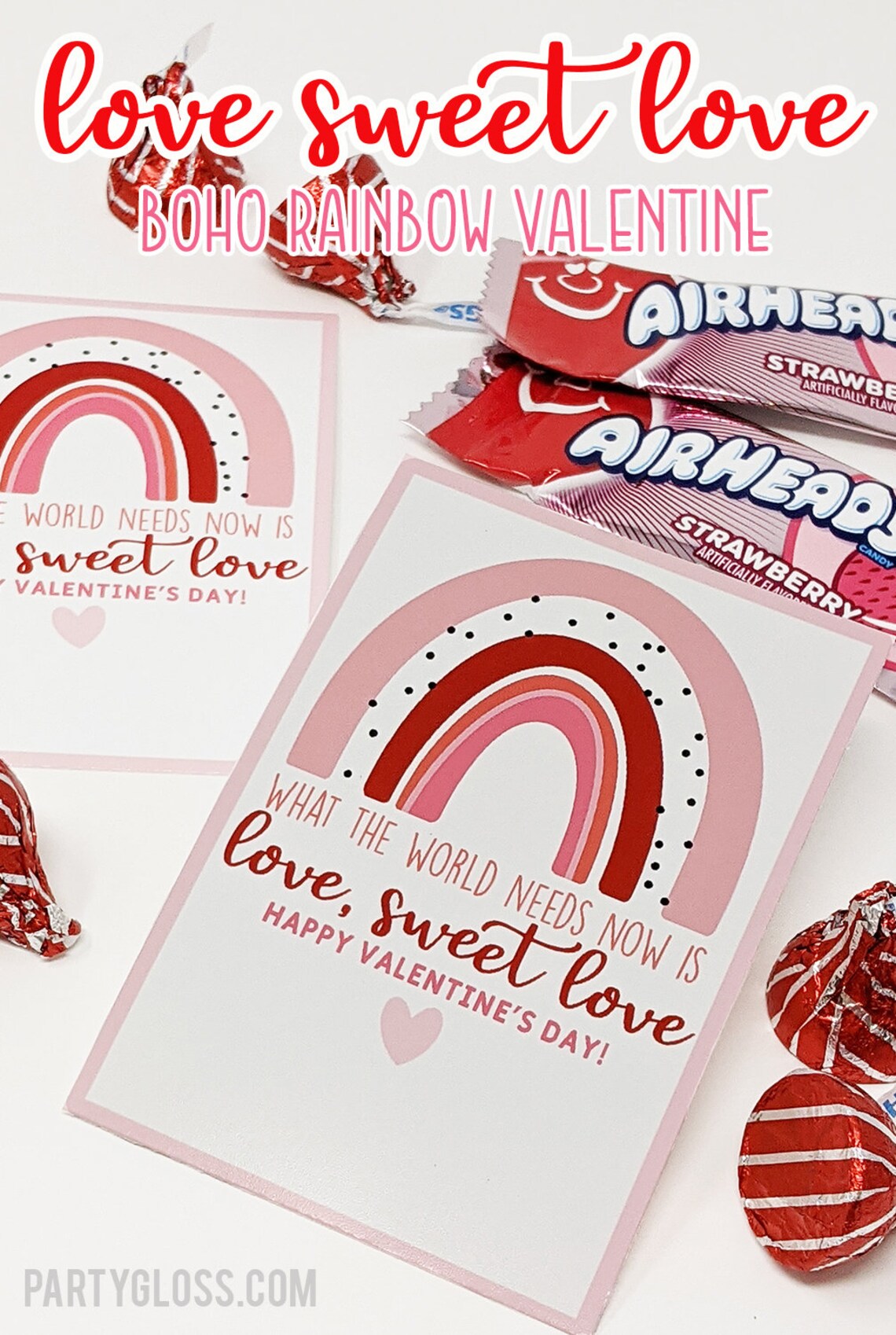 Boho Rainbow Valentine's Day Printable Love Sweet Love - Etsy