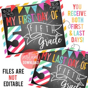 First Day of Fifth Grade 8x10 Printable Sign, Back to School Sign 5th ...