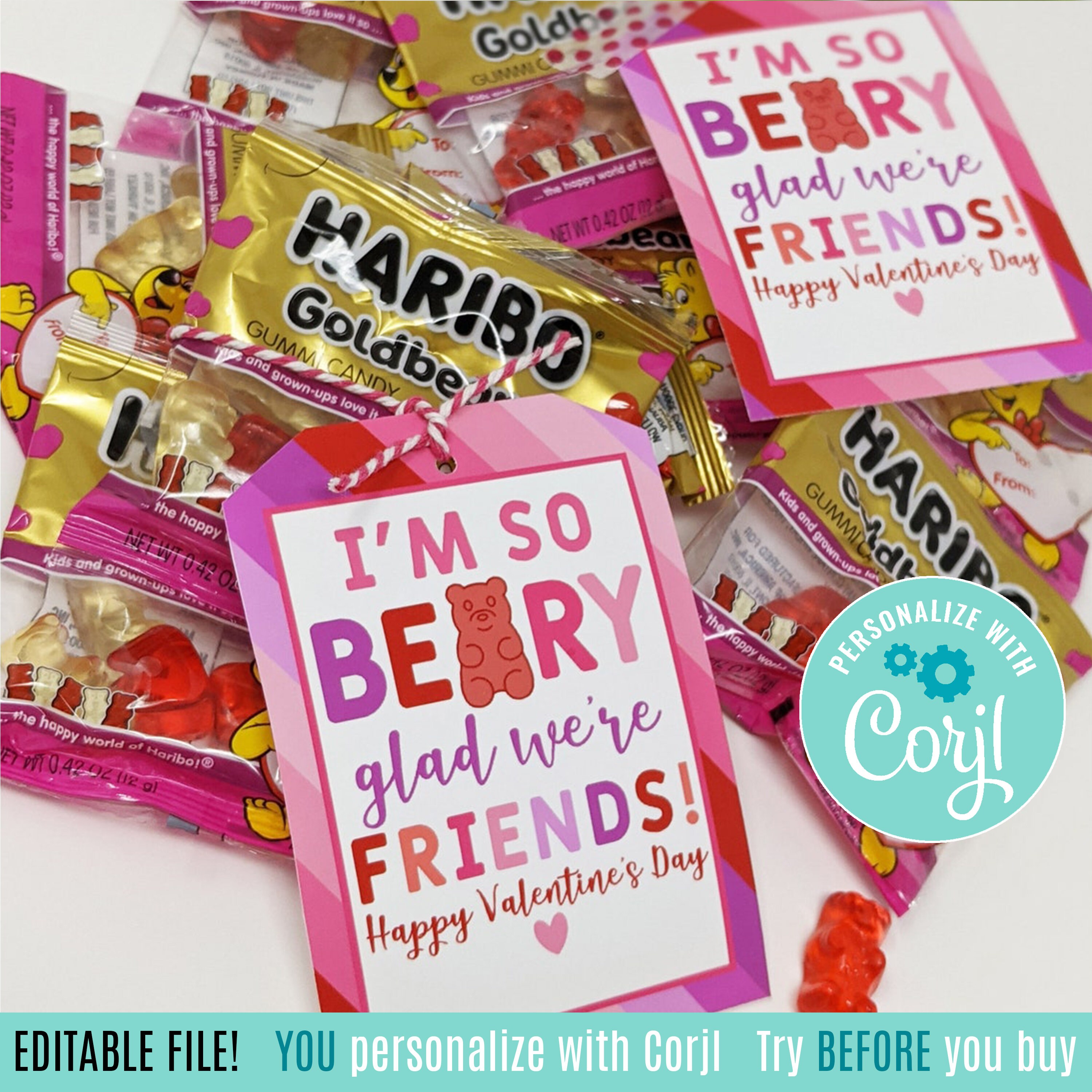 Editable Gummy Bear Valentine's Day Printable Tag Gummy | Etsy