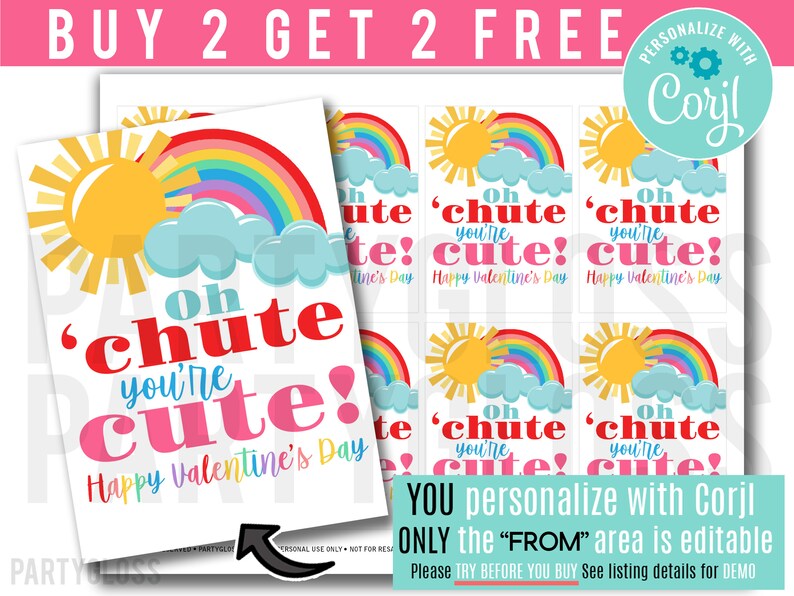 Editable Parachute Valentine's Day Printable Tags Non Food - Etsy
