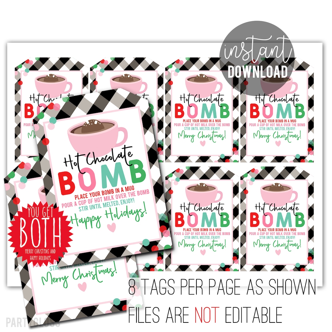 Hot Chocolate Bomb Printable Tag Hot Cocoa Bomb Tag Christmas Bomb ...