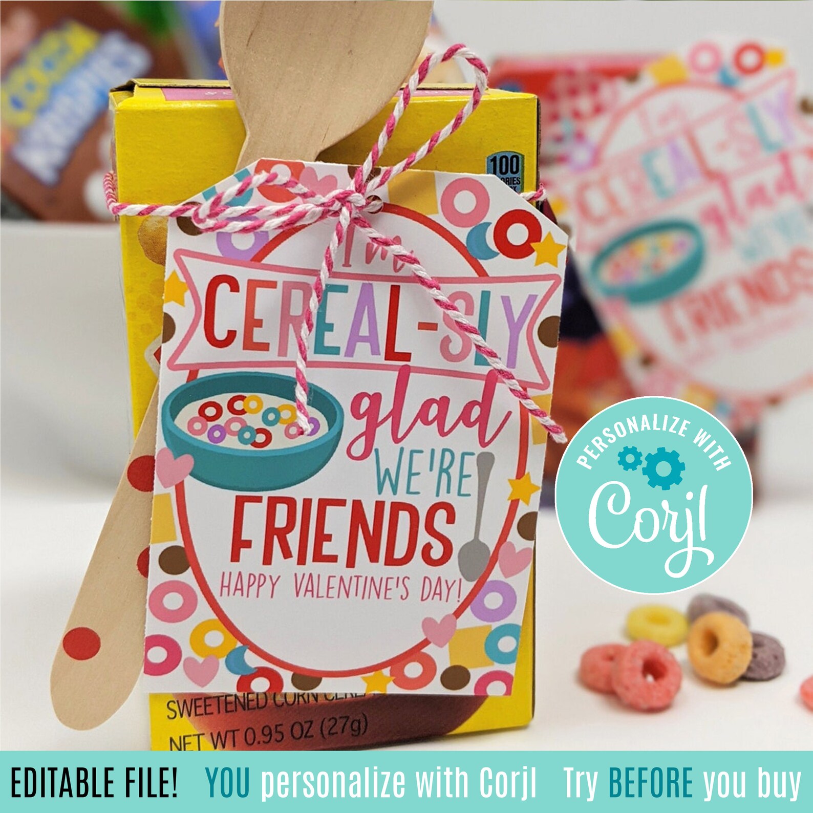 Editable Cereal Valentine's Day Printable Tags Valentine Class Team ...