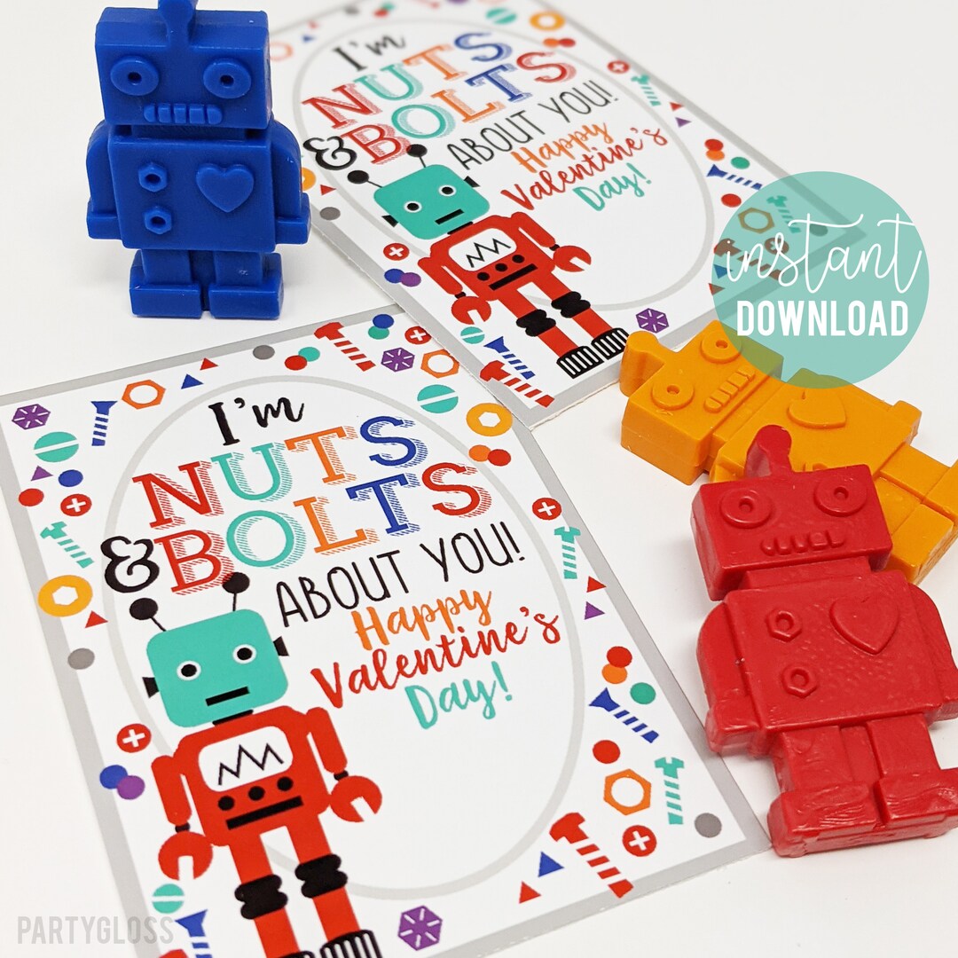Robot Valentine's Day Printable Tags Nuts & Bolts About You Valentine ...