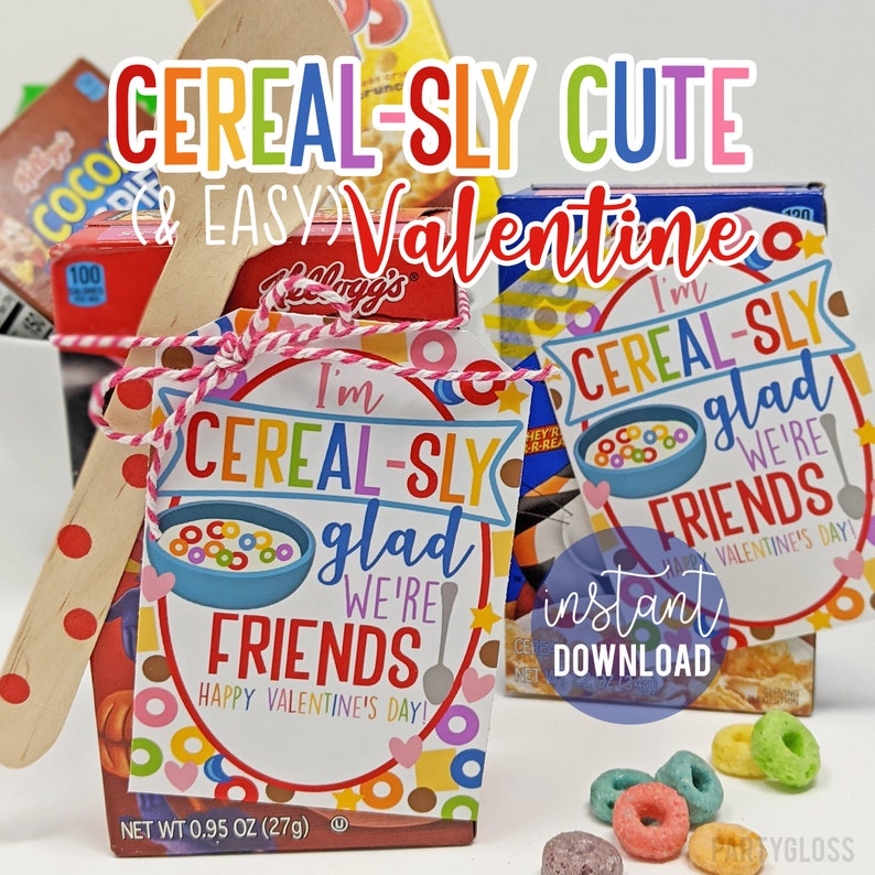 Valentine's Day Cereal Box Printable Gift Tags, Cereal-sly Glad We're ...