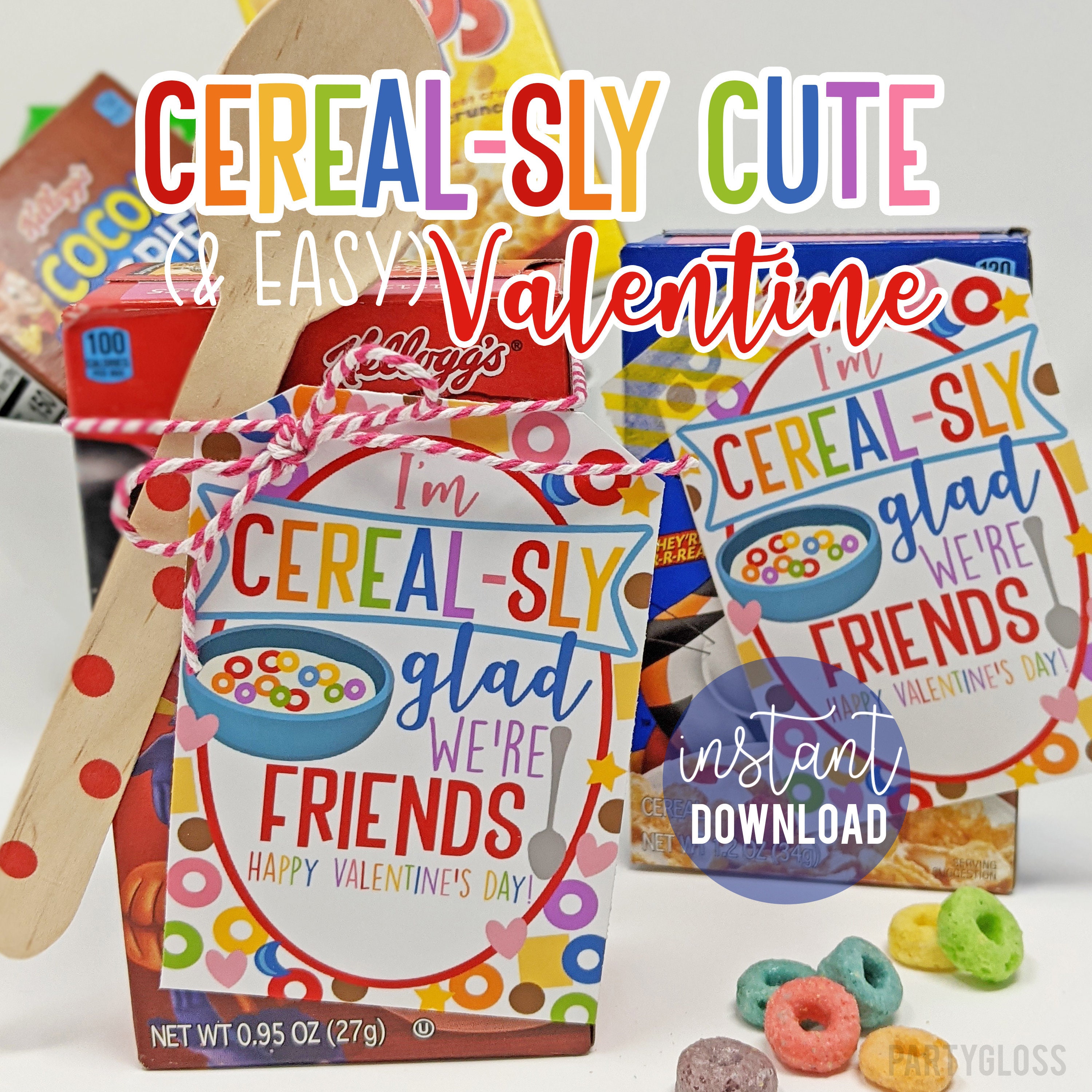 Valentine's Day Cereal Box Printable Gift Tags, Cereal-sly Glad We're ...