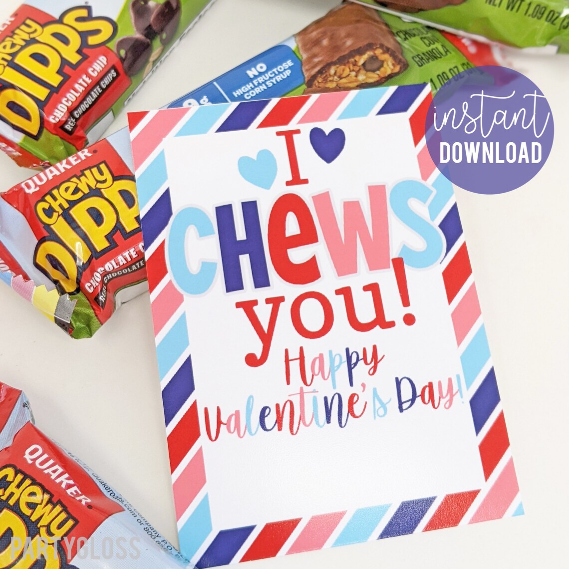 I Chews You Valentine's Day Printable Tags Chewy Valentine Granola Bar ...