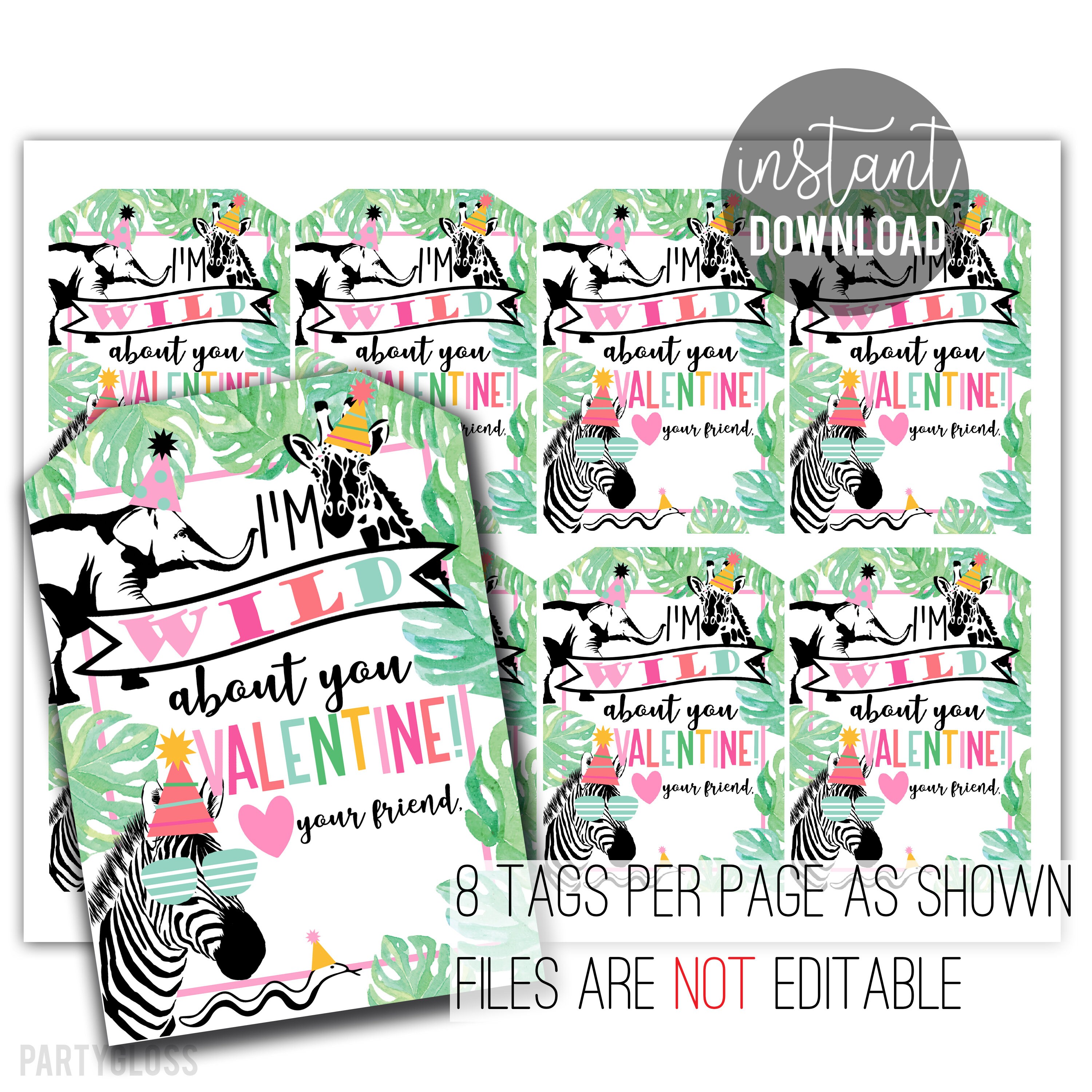 Wild Animal Valentine's Day Printable Tags Jungle Valentine Wild About ...