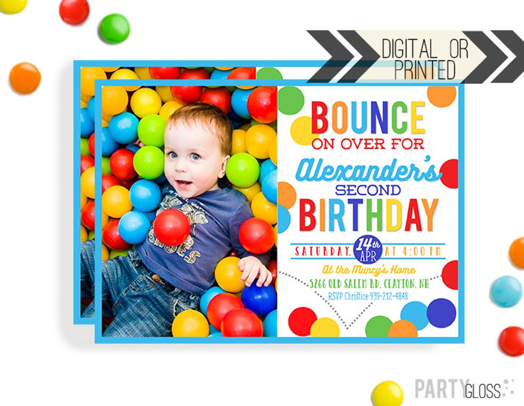 Bouncy Ball Invitation | Digital or Printed | Ball Invitation | Photo ...