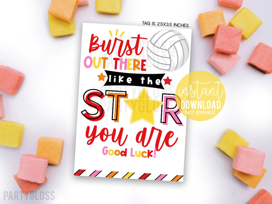 Volleyball Star Printable Gift Tags Burst Out There Like the Star You ...