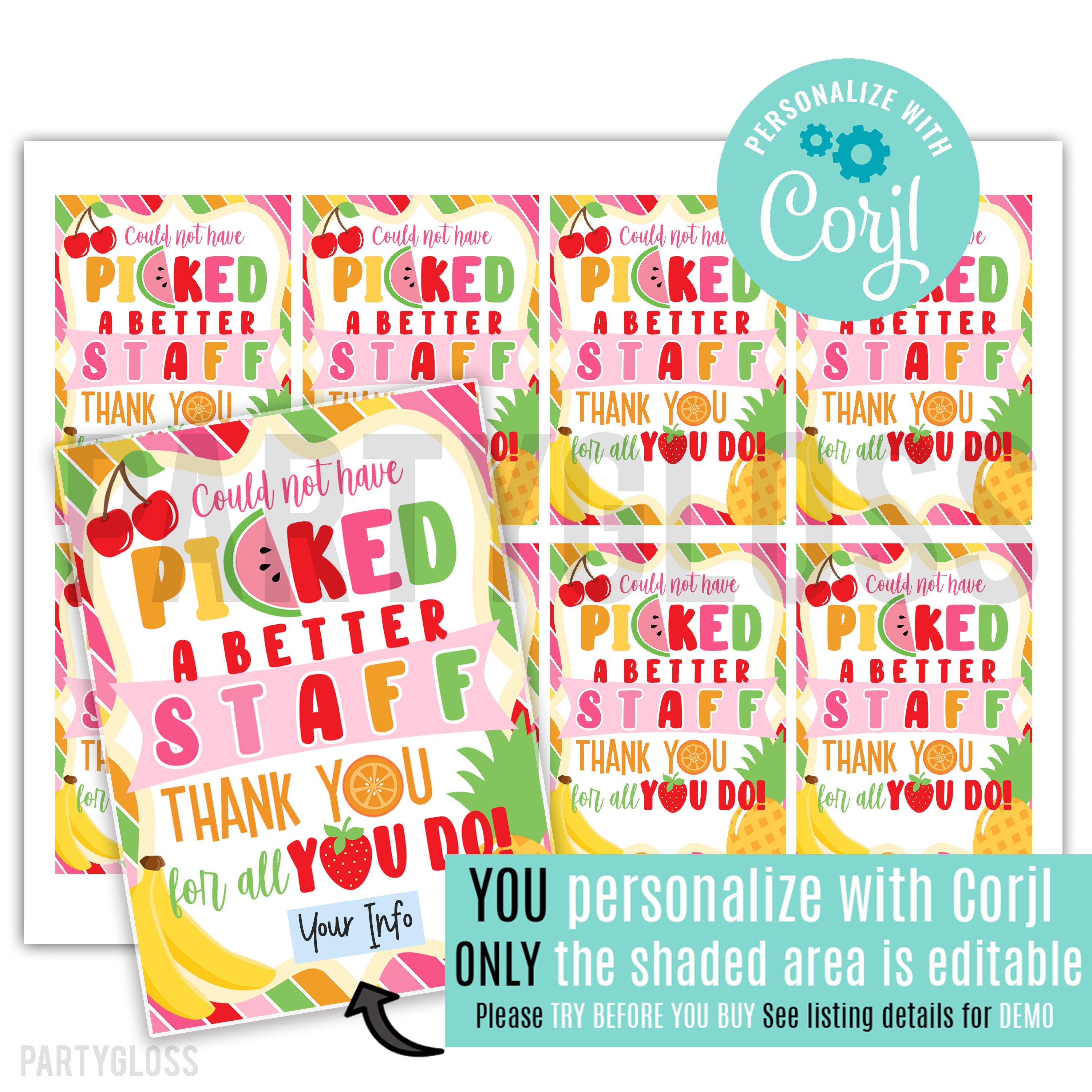 Editable Staff Appreciation Printable Tag Staff Thank You - Etsy