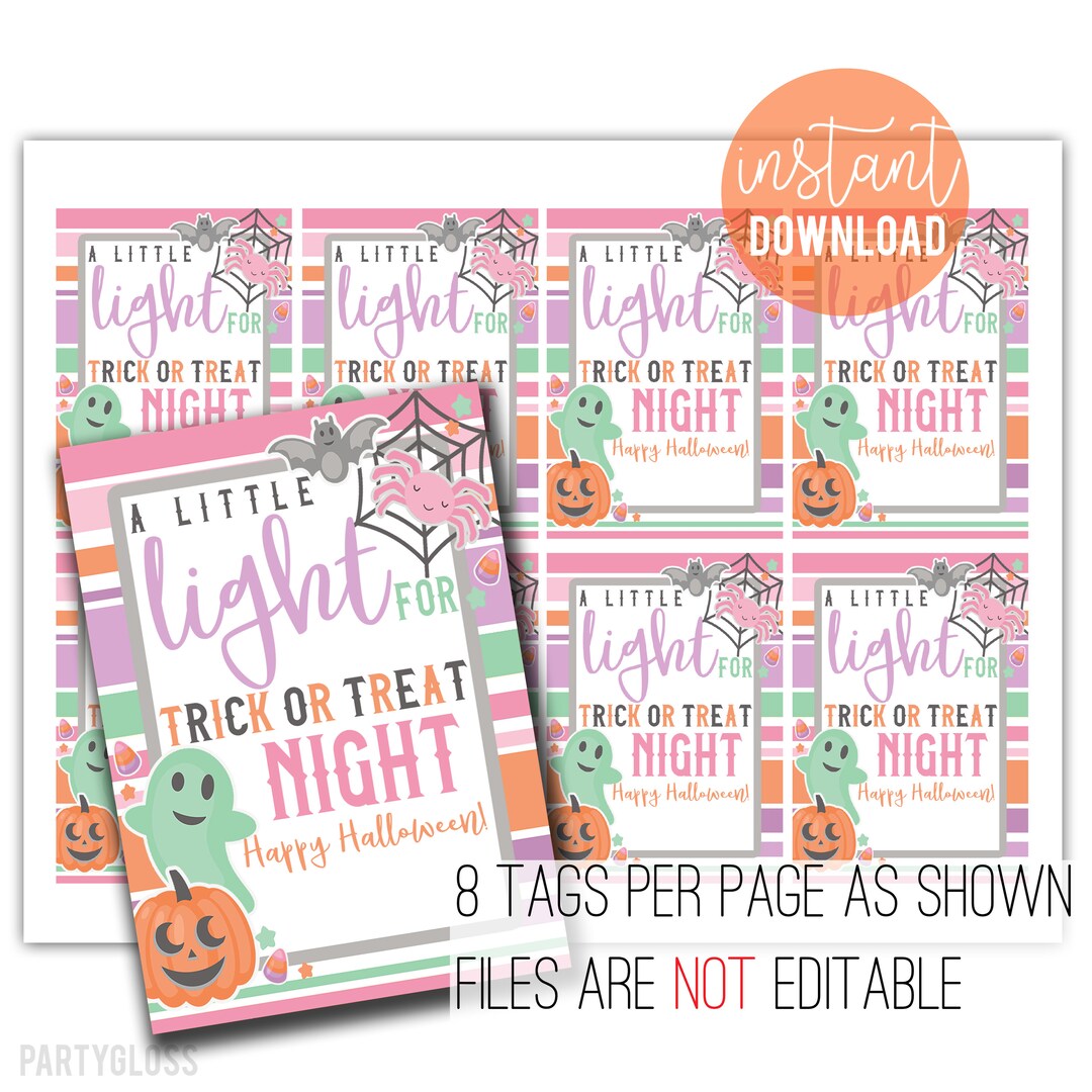 Happy Halloween Glow Stick Printable Gift Tags, Trick or Treat Non Food ...
