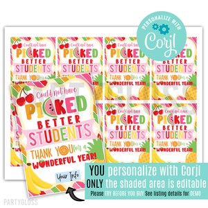 Editable Student Appreciation Printable Gift Tags, Fruity Candy Class ...