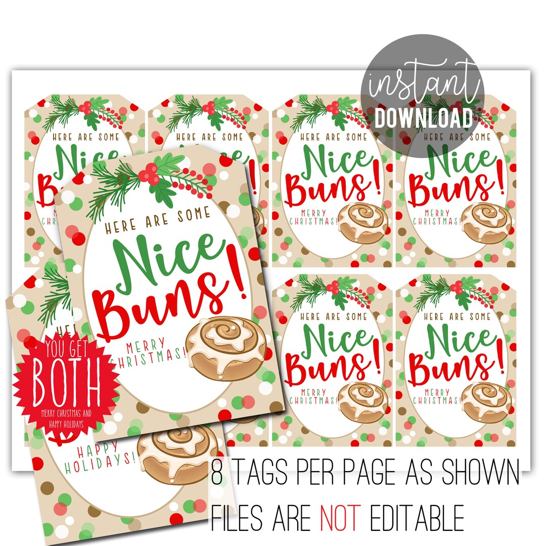 Nice Buns Cinnamon Roll Baked Goods Printable Tag | Funny Christmas Tag ...