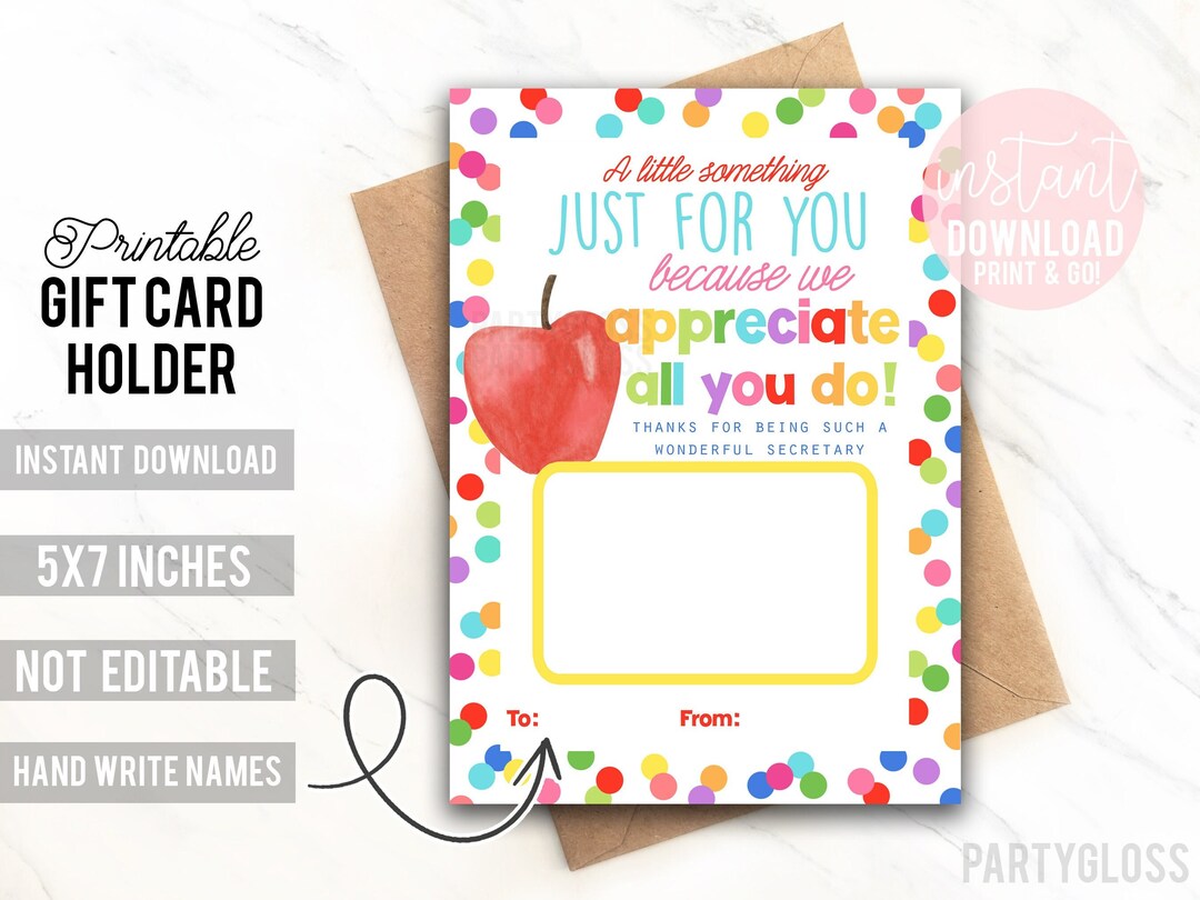 Secretary Appreciation Printable Gift Card Holder, Easy Appreciation ...