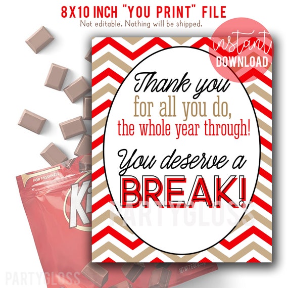 Kit Kat Candy Teacher Appreciation Printable Teacher Kit Kat Gift