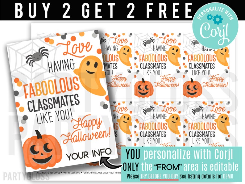 Editable Halloween Classmate Printable Gift Tags, Class Candy Tag Happy ...