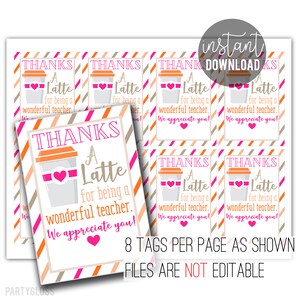 Teacher Appreciation Printable Tag Thanks A Latte Tag Latte Gift Card ...