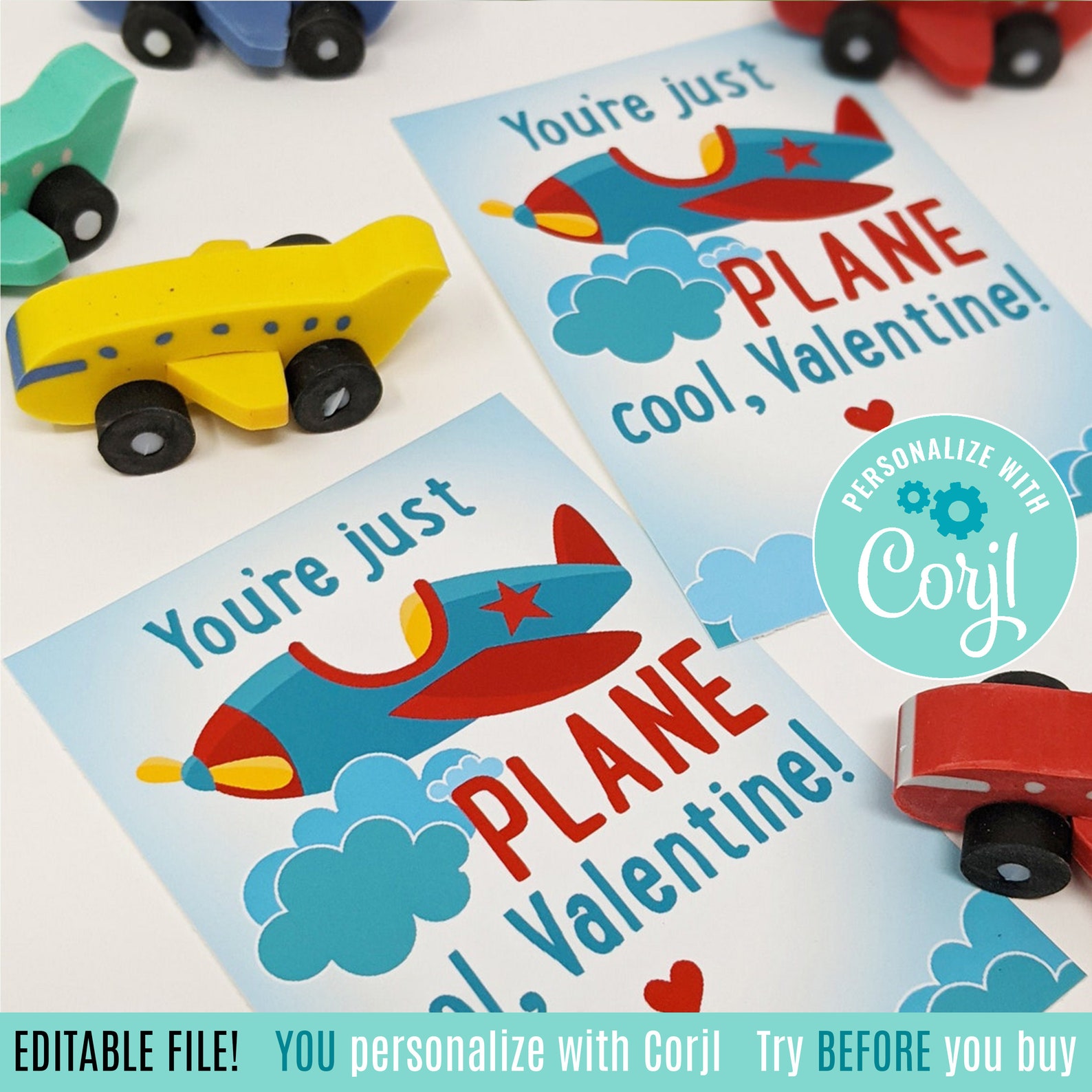 Editable Valentine's Day Printable Tags Airplane Valentine - Etsy