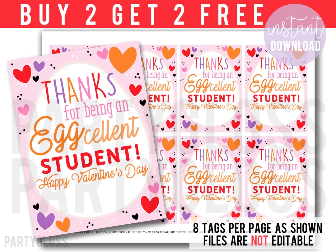 Eggcellent Student Valentine's Day Printable Tags Surprise Egg ...