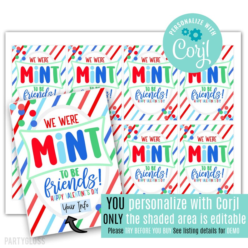 Editable Valentine's Day Printable Tags Peppermint - Etsy